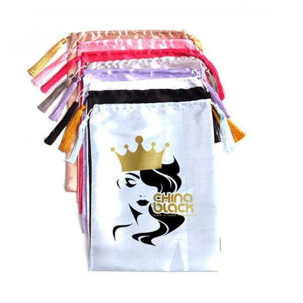 Custom drawstring virgin hair satin bags